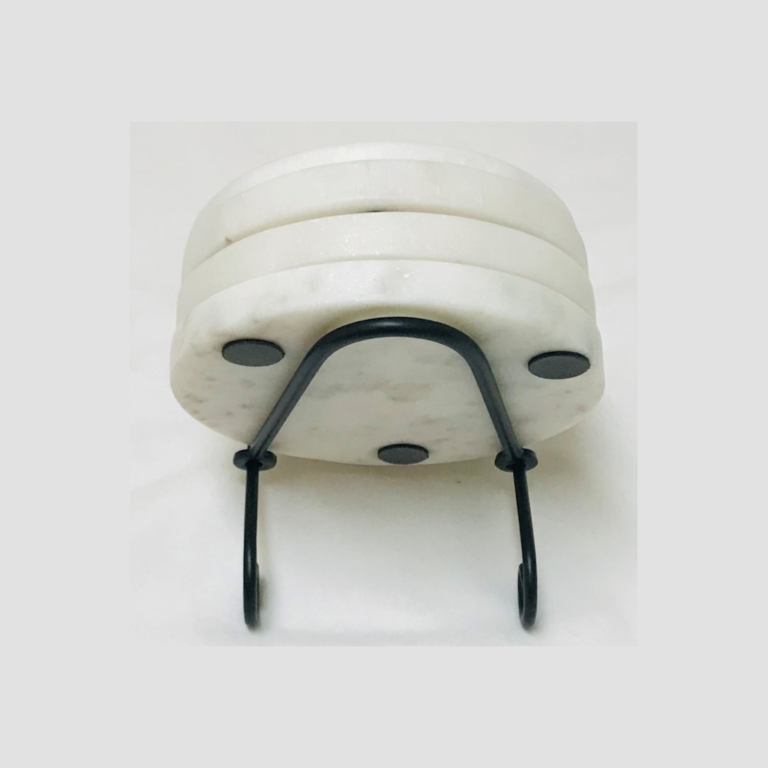 Black Metal Coaster Holder. Adjustable back slider. Holds 6.