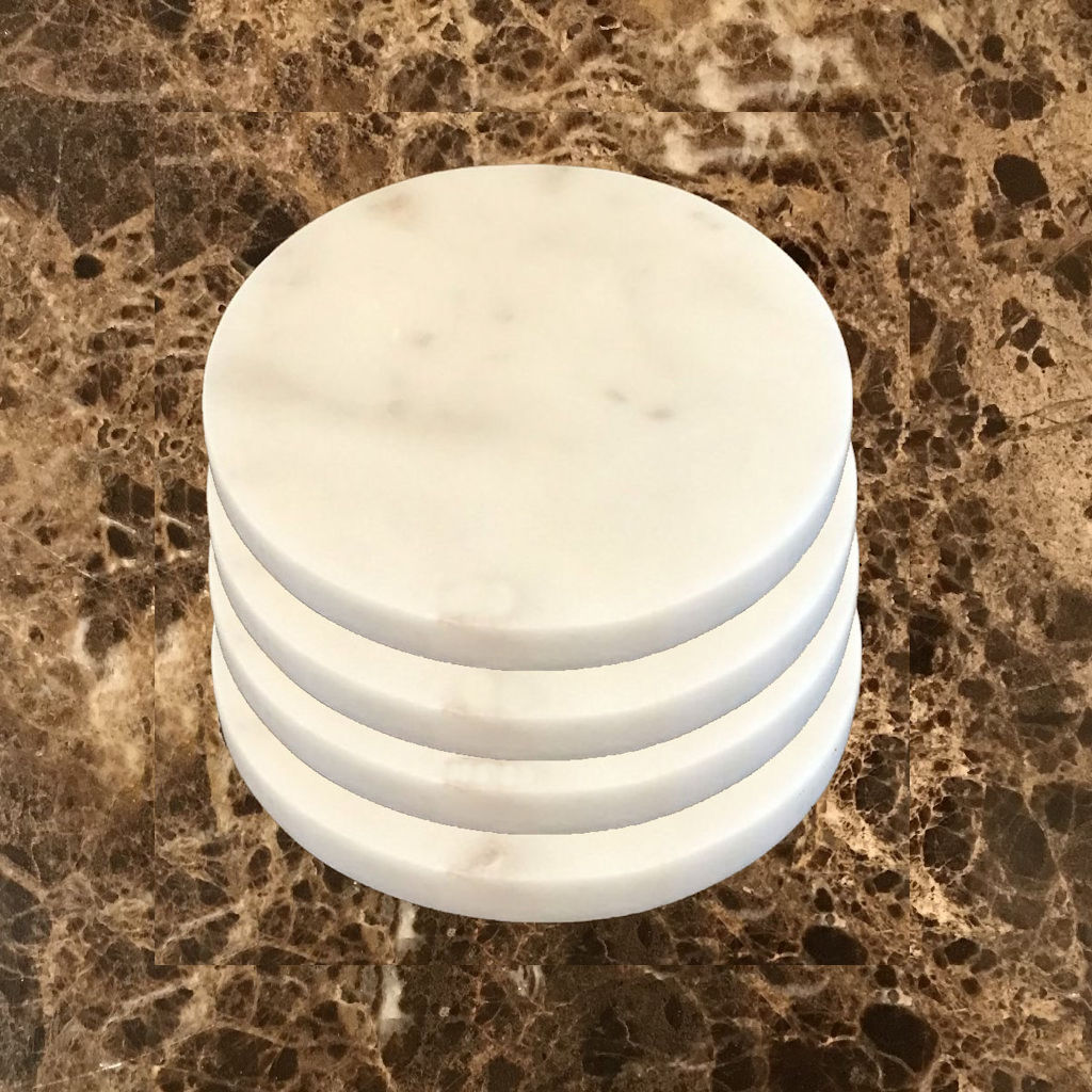 White Coasters with Holder. Laserable and engravable.